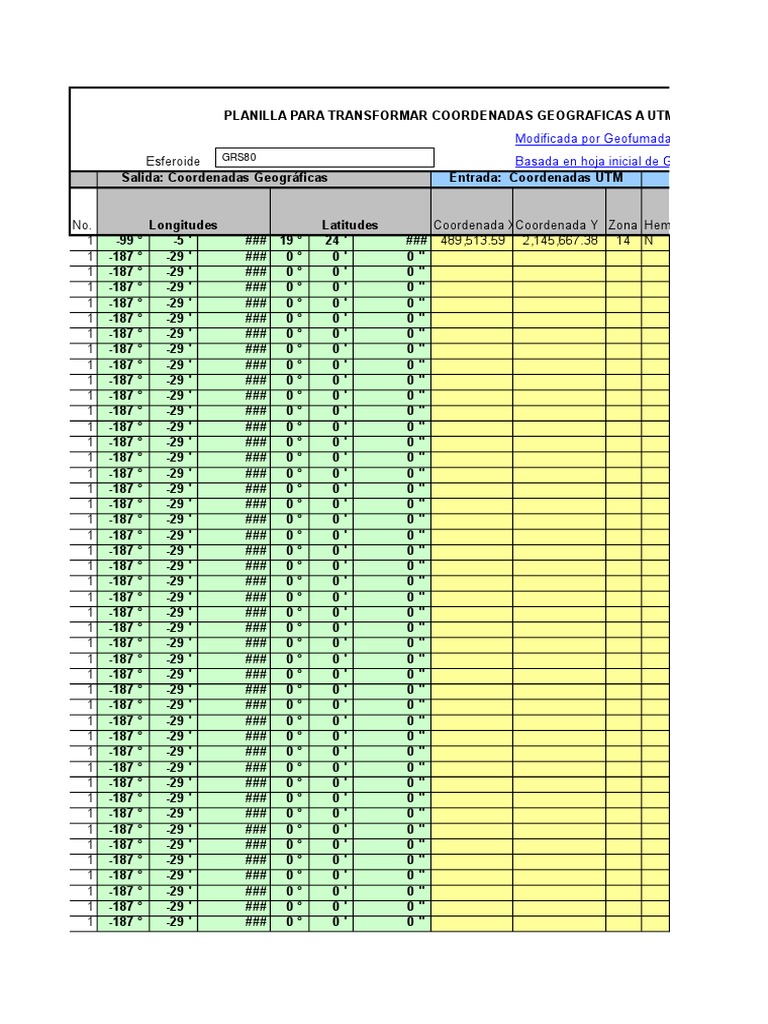 Hoja de Excel para Convertir Coordenadas Utm A Geograficas | PDF | Cartografia | Geomática