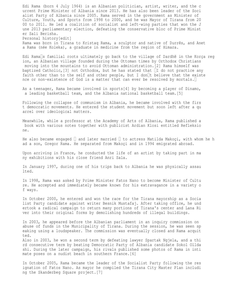 A Biography of Albanian Politician and Artist Edi Rama: From Basketball ...