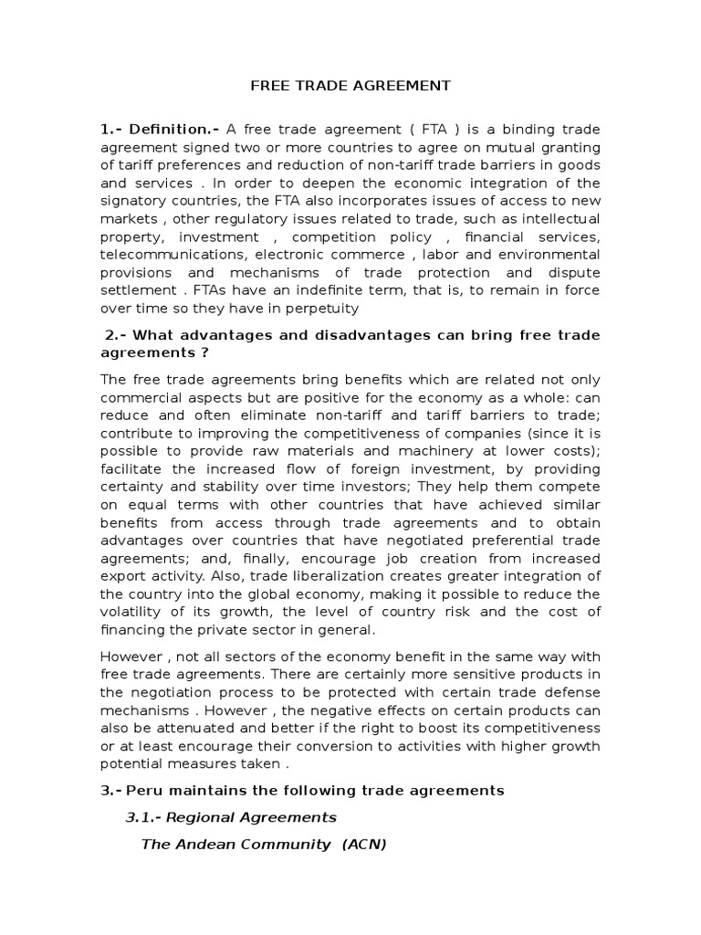 Free Trade Agreement 1.-Definition. - A Free Trade Agreement (FTA) Is A ...