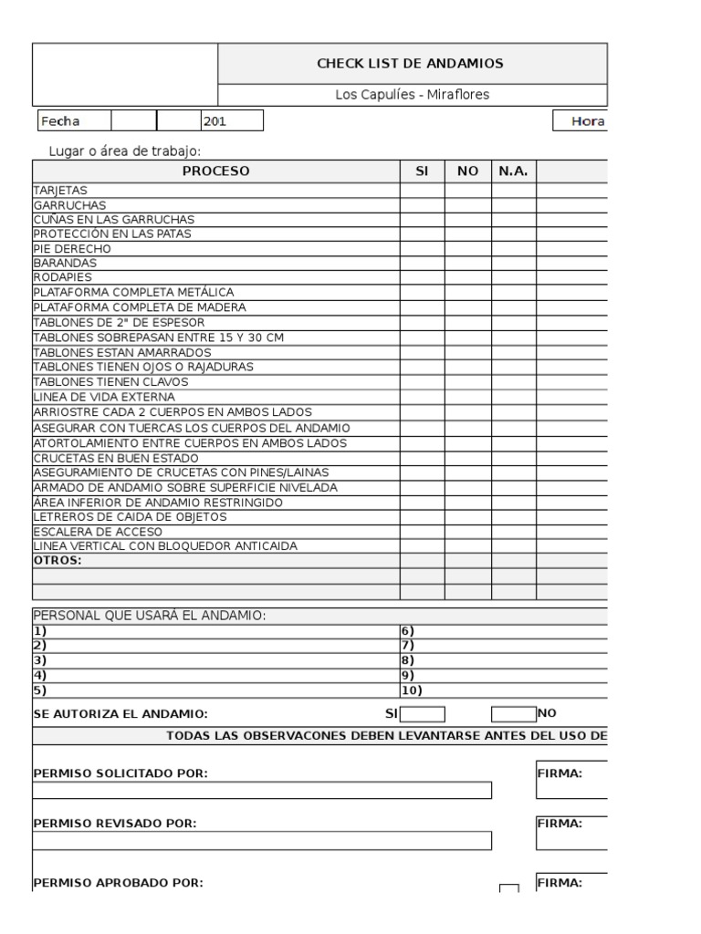 Check List Andamios - Acrow