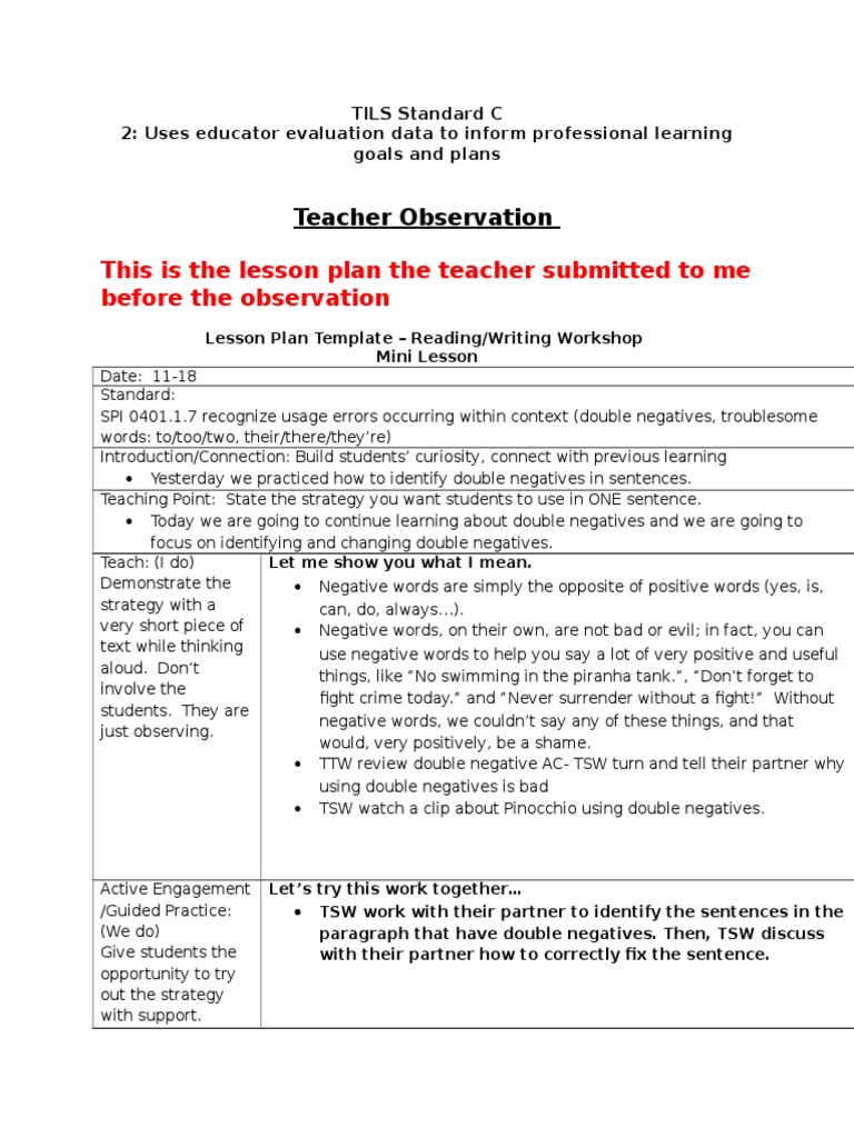 This Is The Lesson Plan The Teacher Submitted To Me Before The ...