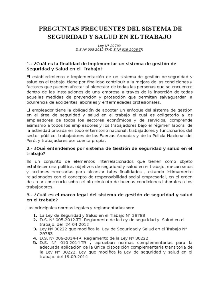 Preguntas Seguridad y Salud en El Trabajo. | PDF