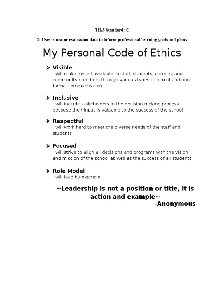Personal Code of Ethics | PDF