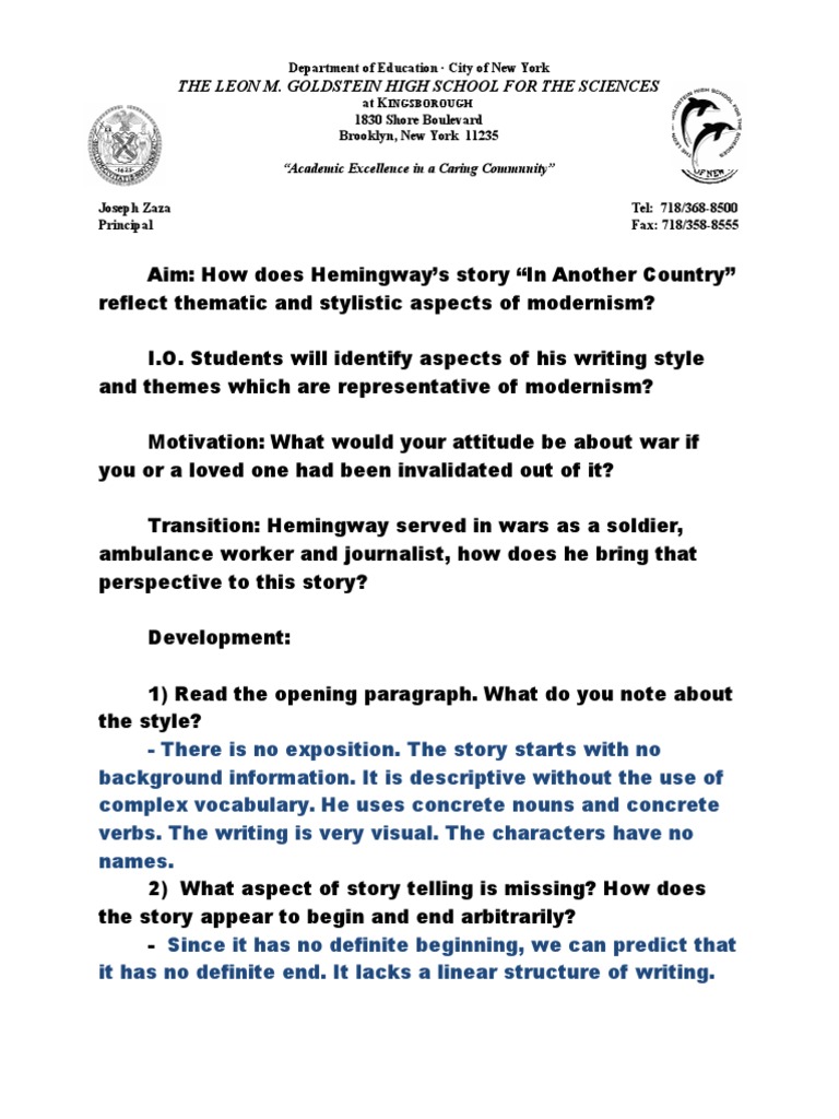 Modernism in Hemingway's "In Another Country" | PDF | General Fiction