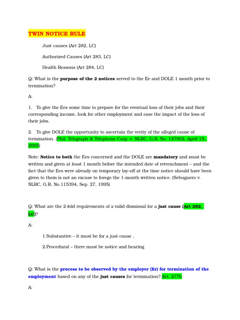 Termination Twin-notice Rule | Evidence (Law) | Burden Of Proof (Law)