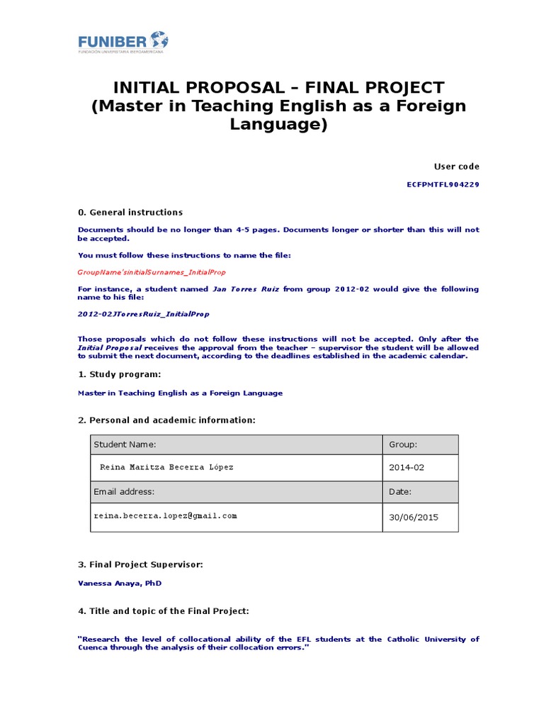 Initial Proposal | PDF | English As A Second Or Foreign Language ...