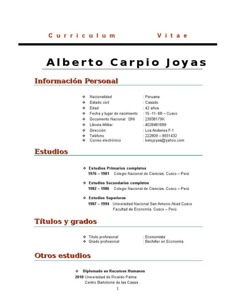 CV Alberto Carpio | PDF | Perú | Lima