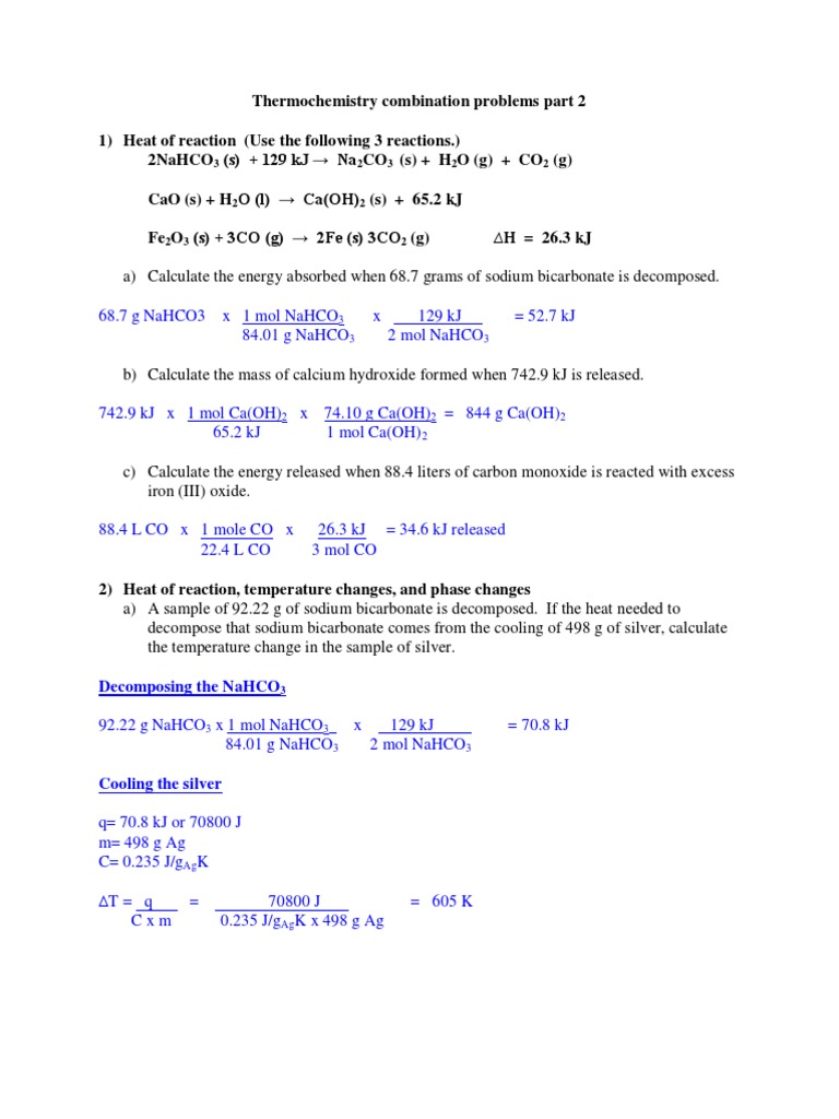 Thermochemistry Combination Problems Part 2 Answers | PDF | Properties ...