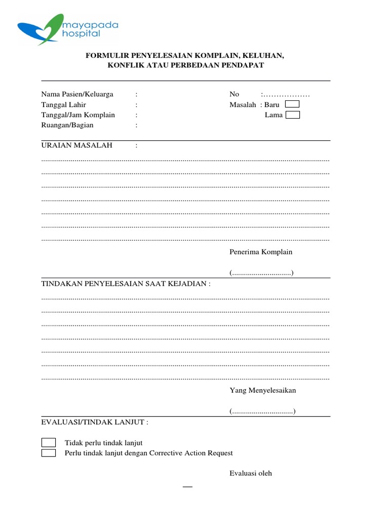 Formulir Keluhan | PDF