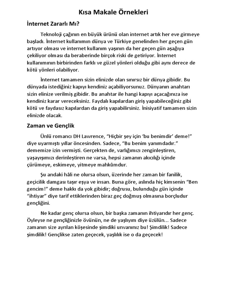 Kısa Makale Örnekleri | PDF