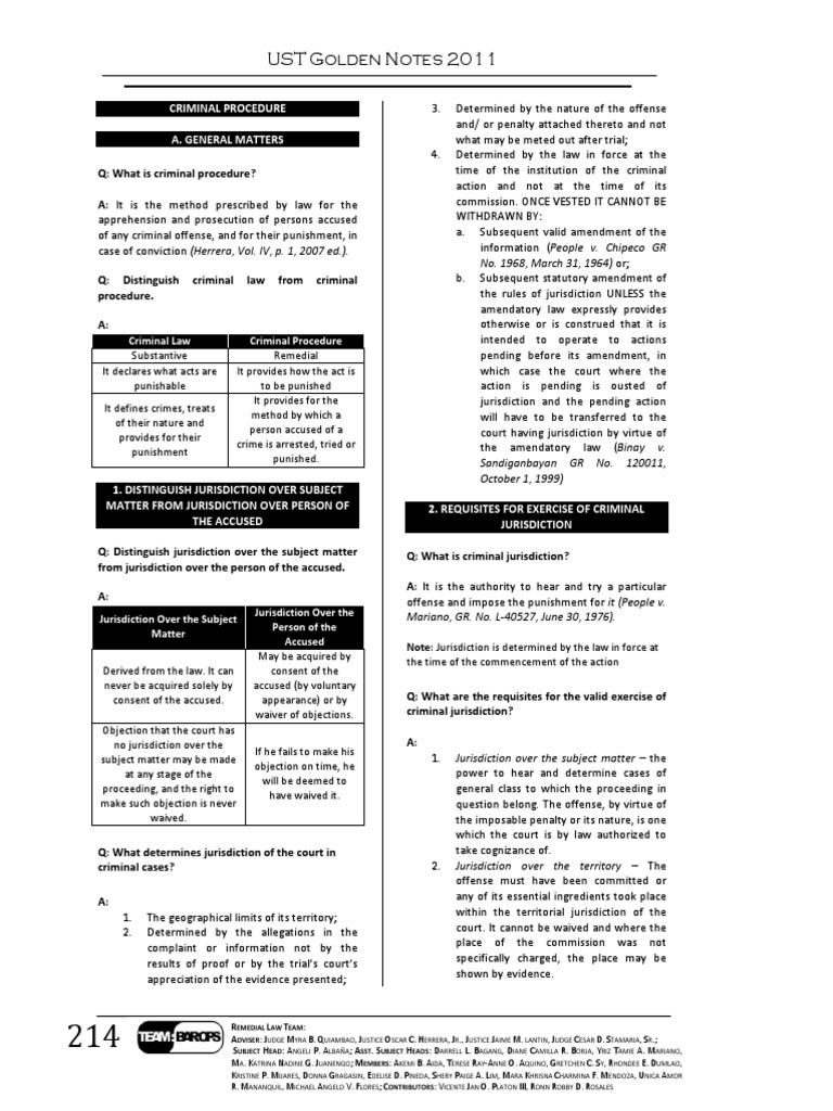 UST Golden Notes - Criminal Procedure PDF | PDF | Prosecutor | Crime ...