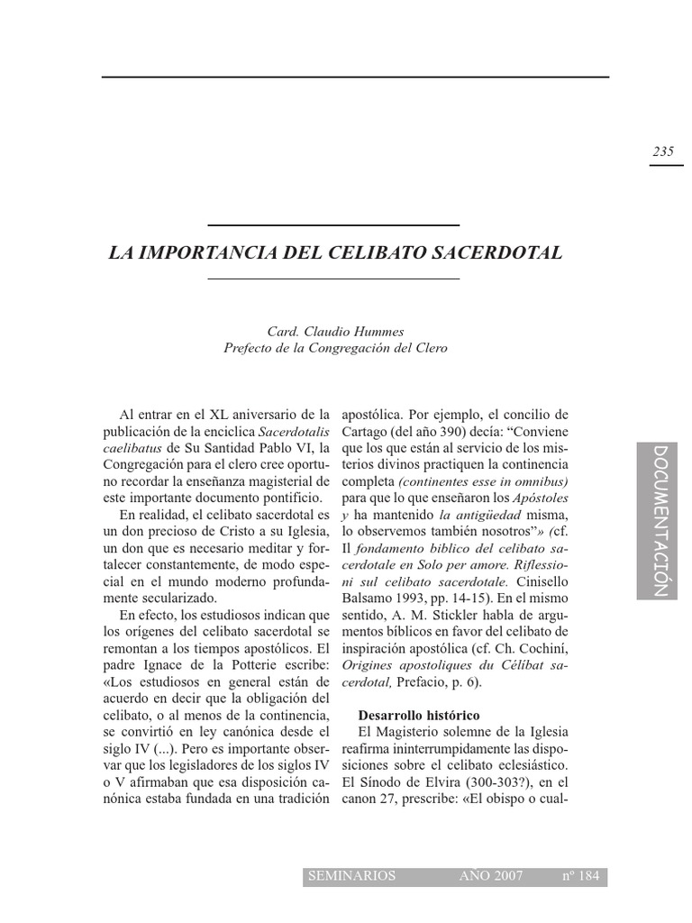 La Importancia Del Celibato Sacerdotal | PDF | Celibato | Sacerdote