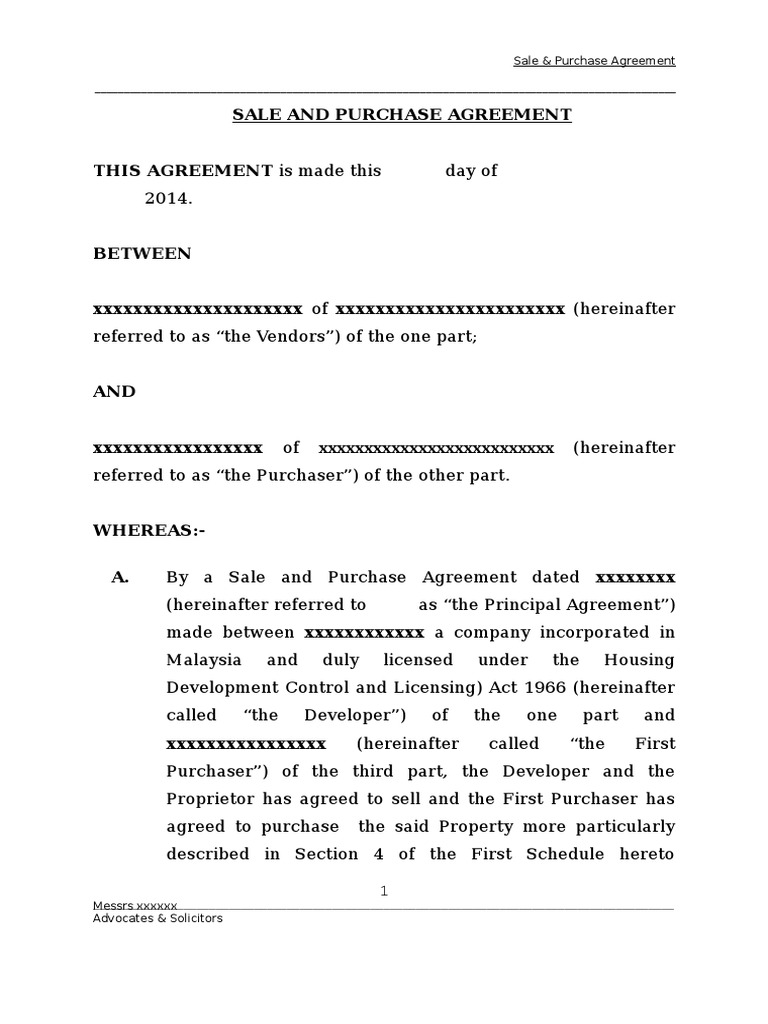 Sale and Purchase Agreement Template | PDF | Deed | Loans