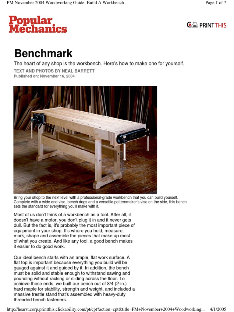 Woodworking Plans - Workbench - Popular Mechanics - Hard Maple | Screw ...