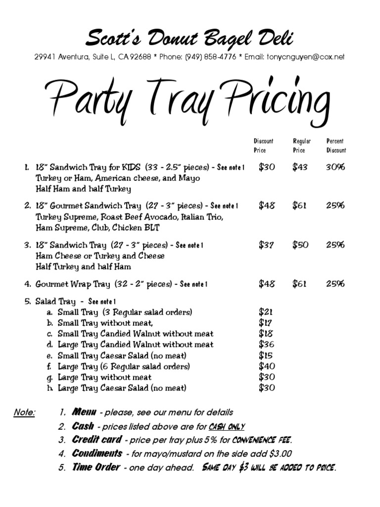 Scott's Deli Party Tray Pricing Guide | PDF