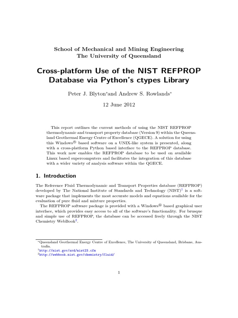Cross-Platform Use of The NIST REFPROP Database Via Pythons's Ctypes Library | PDF | Library ...