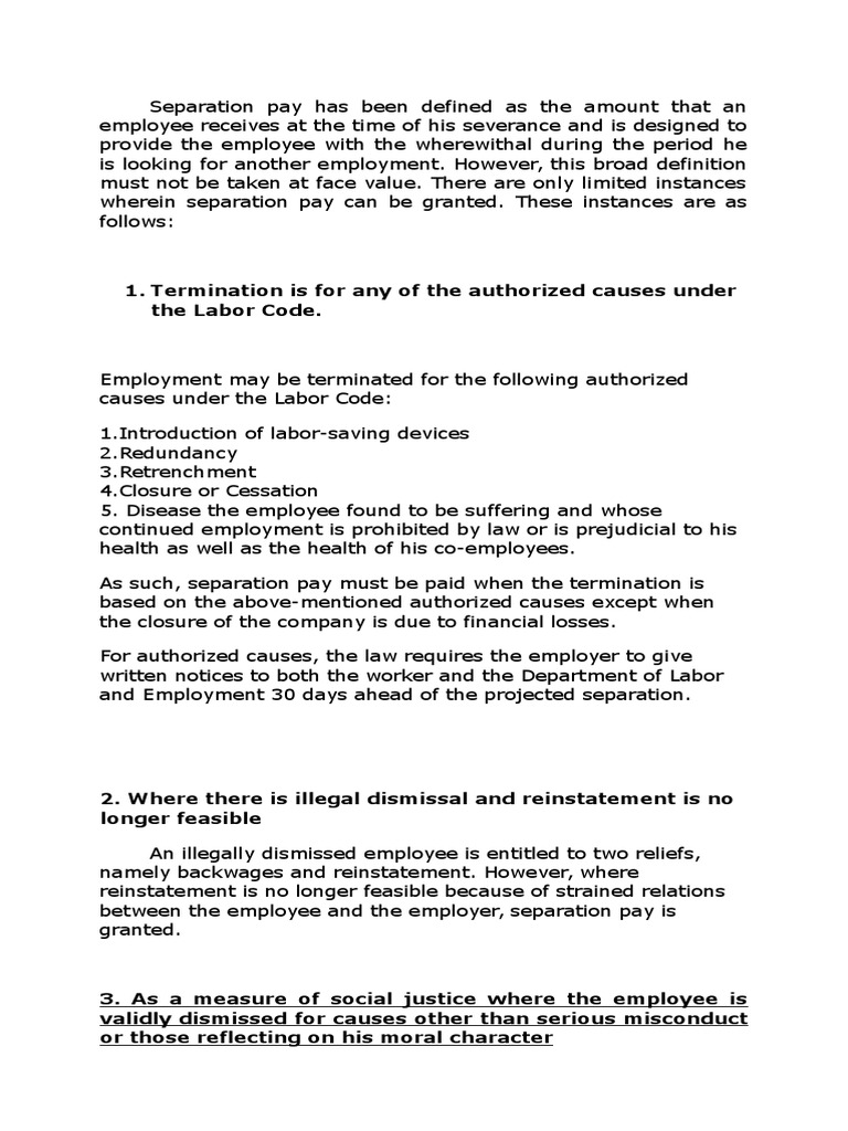 Separation Pay | Layoff | Employment | Free 30-day Trial | Scribd