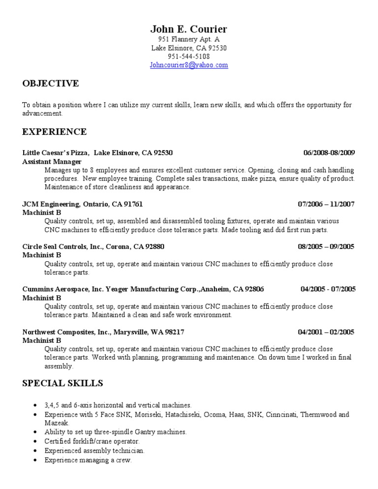 Resume of Johncourier8 | PDF