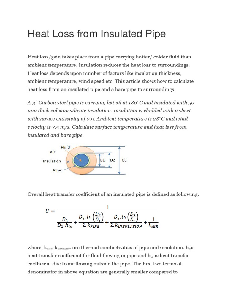 Calculate Heat Loss from Insulated Pipe | PDF | Heat Transfer | Thermal ...