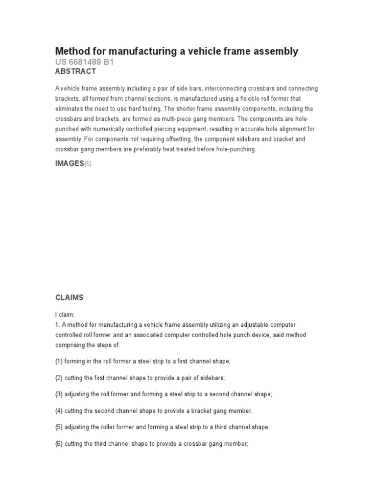 Method For Manufacturing A Vehicle Frame Assembly | PDF | Sheet Metal ...