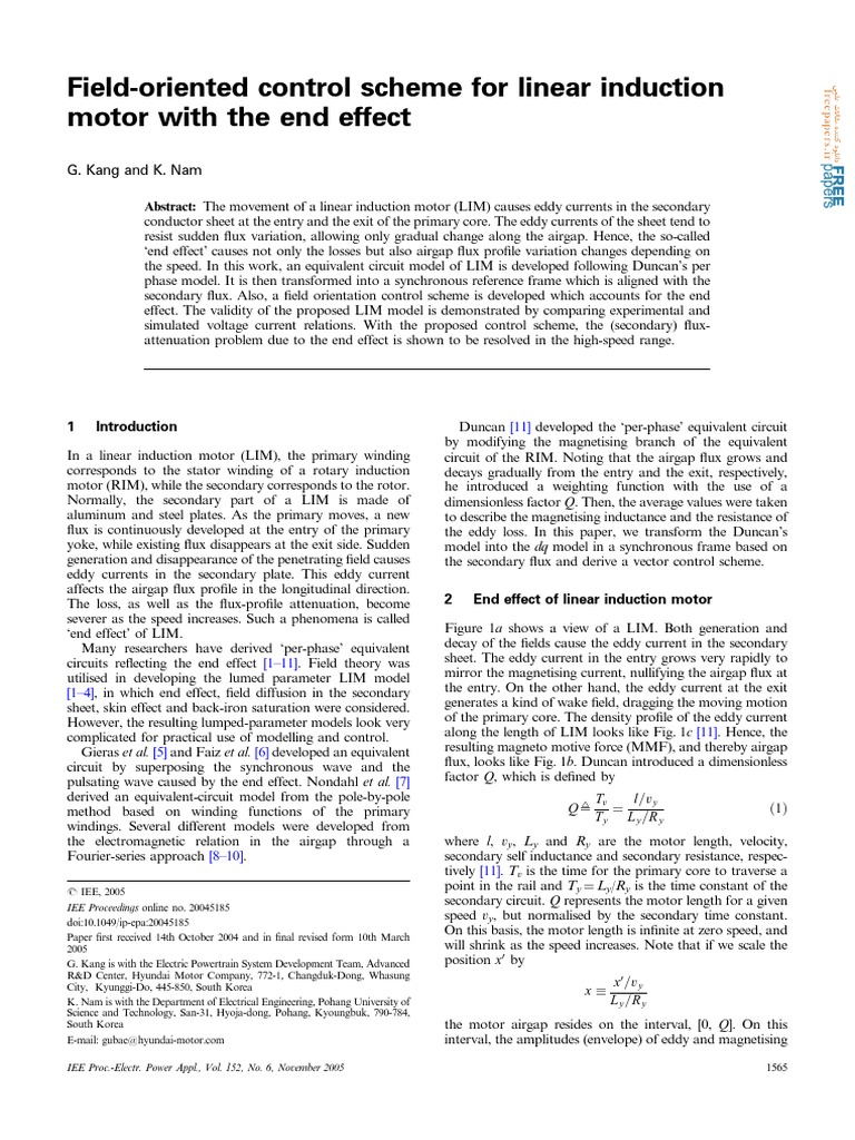 Field Oriented Control Scheme For Linear Induction Motor With The End Effect Pdf
