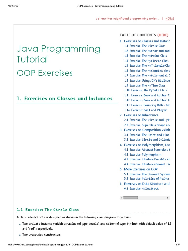 OOP Exercises - Java Programming Tutorial | PDF | Inheritance (Object ...