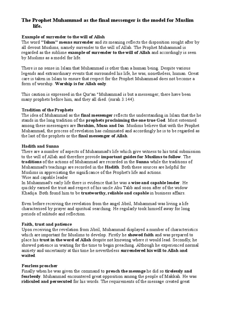 3the Prophet Muhammad As The Final Messenger Is The Model For Muslim ...