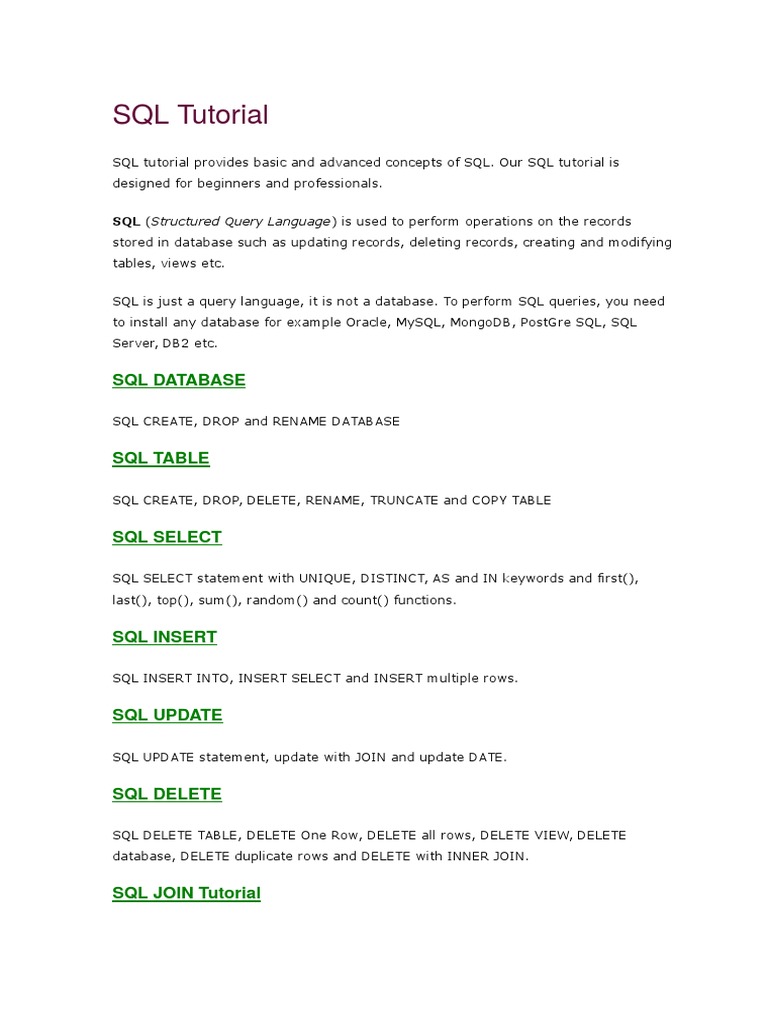 SQL Tutorial | PDF | Sql | Relational Database