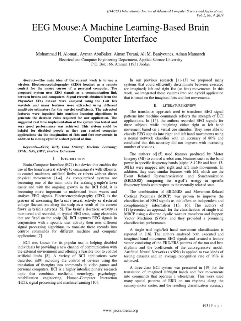 Paper 28-EEG Mouse A Machine Learning-Based Brain Computer Interface | PDF ...
