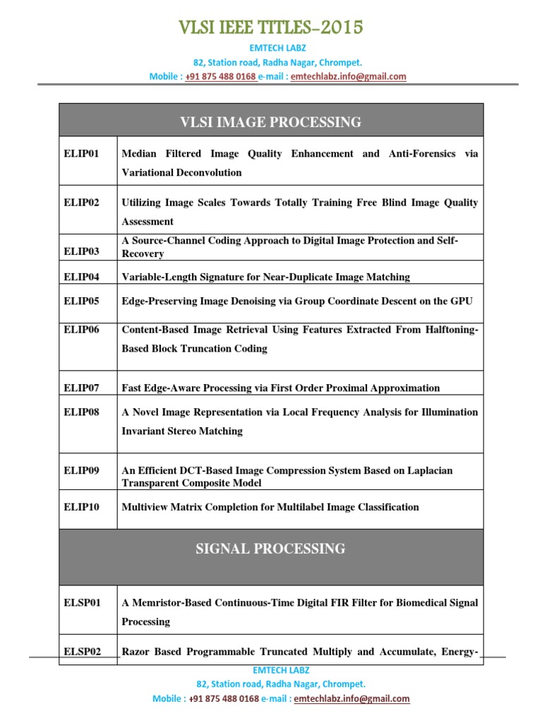 Vlsi 2015 Ieee Titles | PDF | Codec | Data Compression