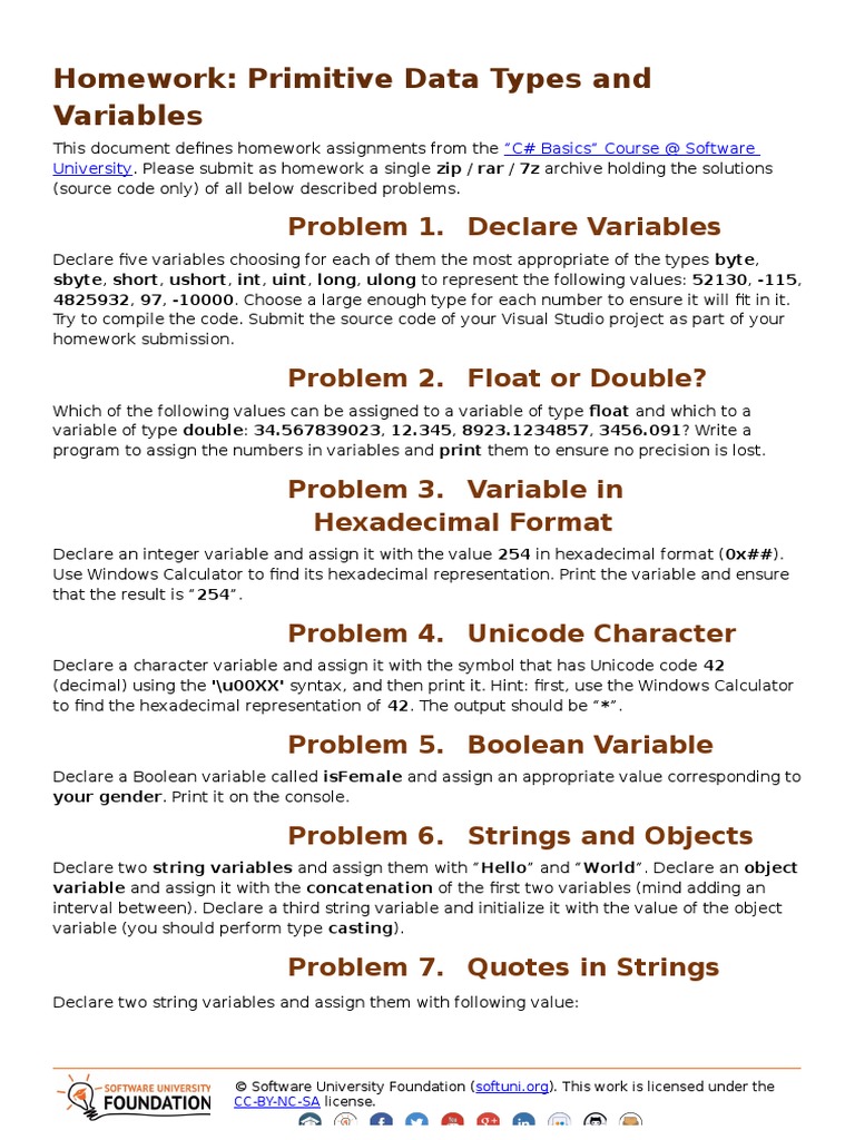Primitive Data Types And Variables Homework Pdf Data Type Integer Computer Science