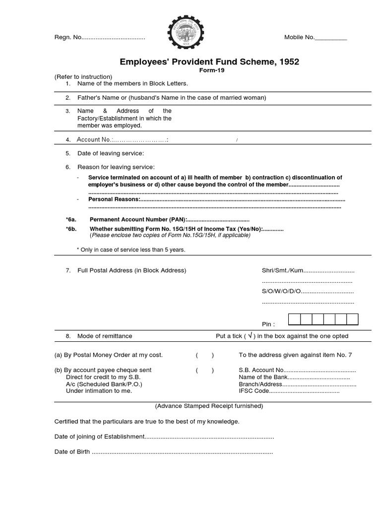 New Formst of PF Form-19 June2015 | PDF | Cheque | Money