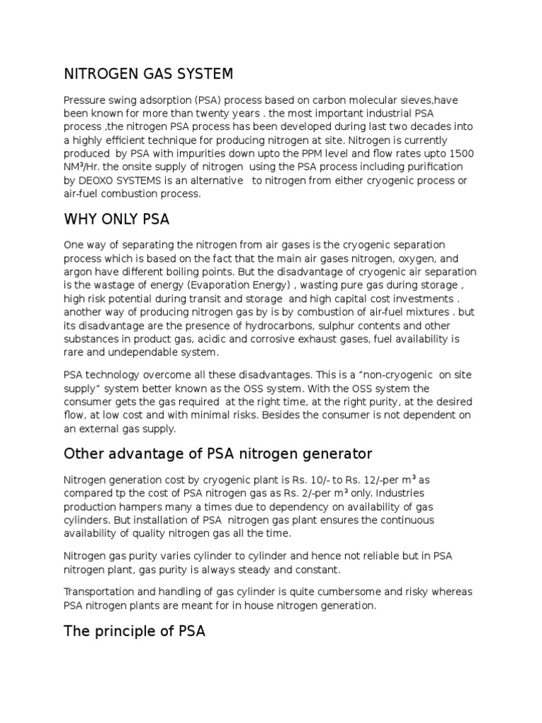 Nitrogen Gas System | PDF | Hydrogen | Adsorption