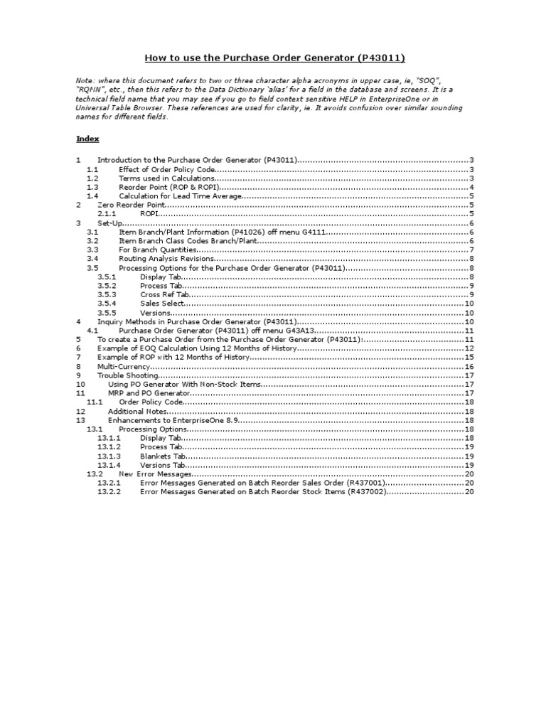 Purchase Order Generator Guide (P43011) | PDF | Inventory | Option ...