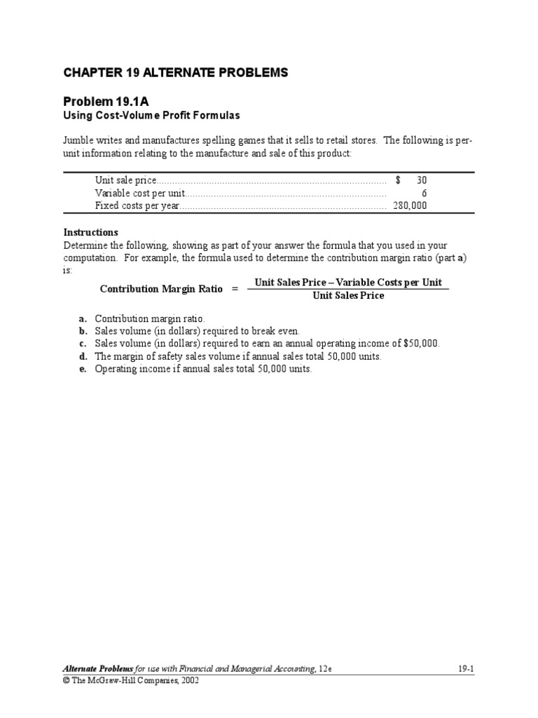 Chapter 19 Alternate Problems Problem 19.1A: Alternate Problems For Use ...