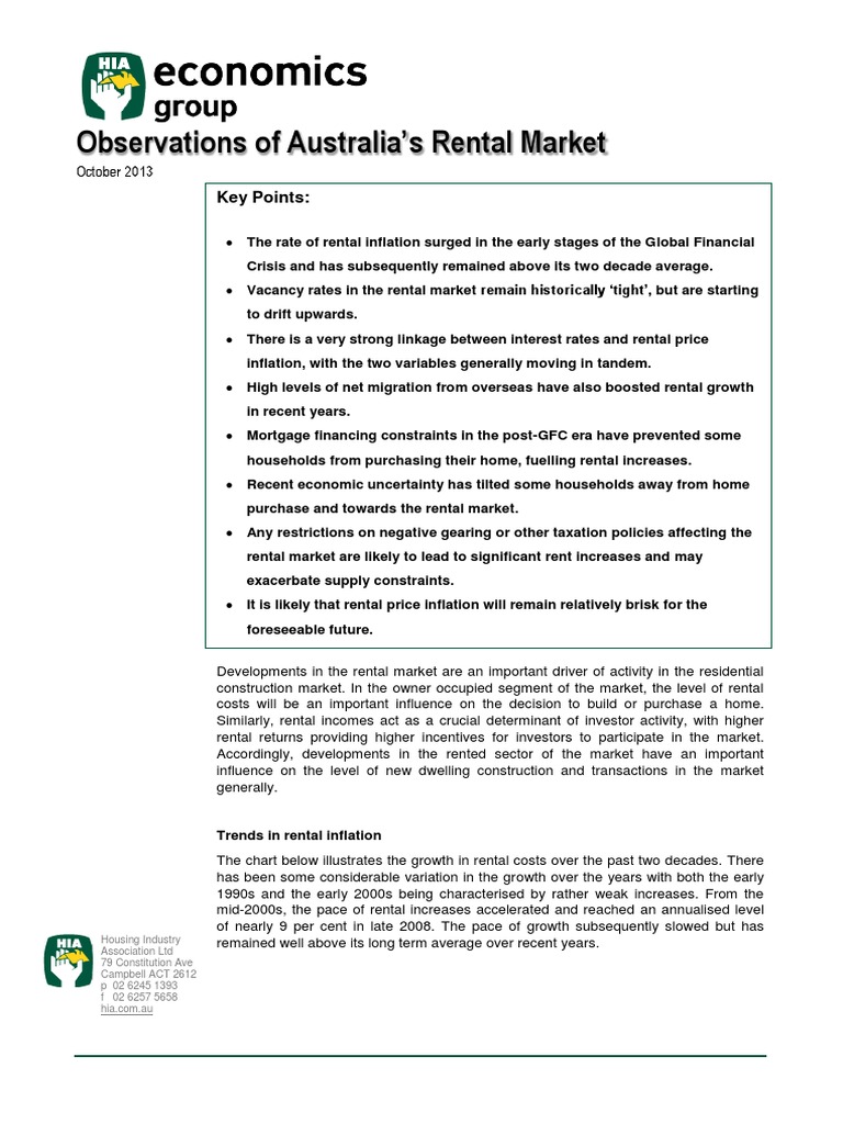 Australian Rental Market Discussion Paper | PDF | Inflation | Interest