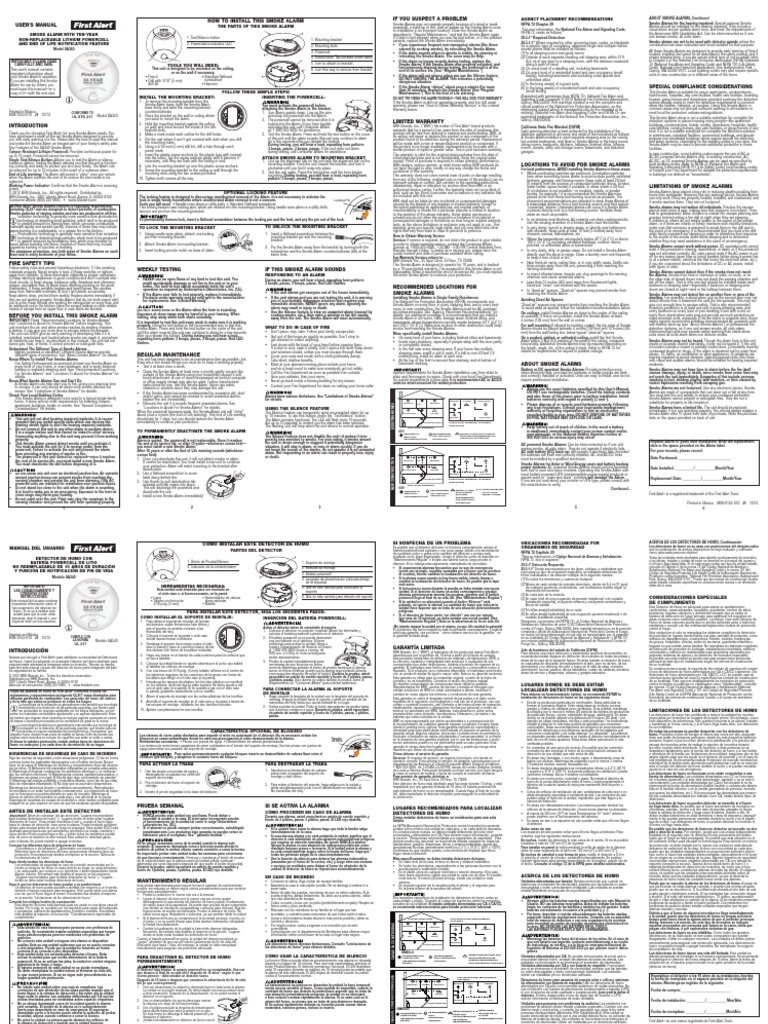 First Alert - SA340 Ionization Alarm User Manual | PDF | Battery ...