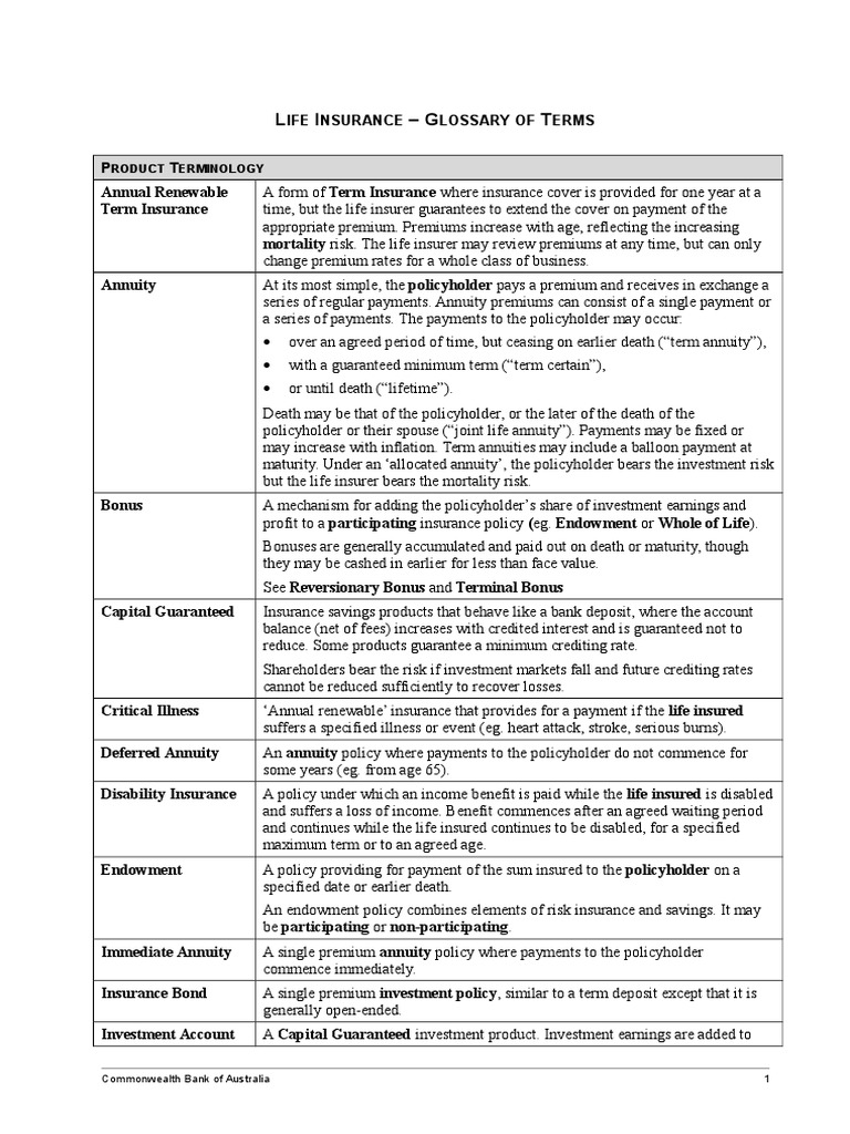 0403 Glossary of Life Insurance Terms | PDF | Life Insurance | Insurance
