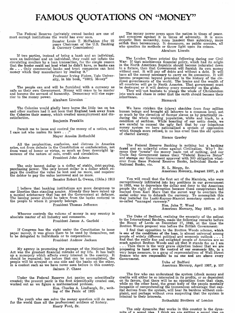 Famous Quotations On "Money" | PDF | Usury | Money