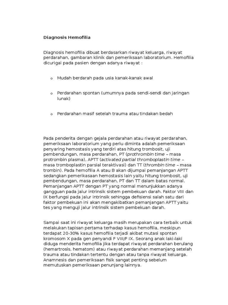 Diagnosis Hemofilia | PDF | Kesehatan Holistik | Sains & Matematika