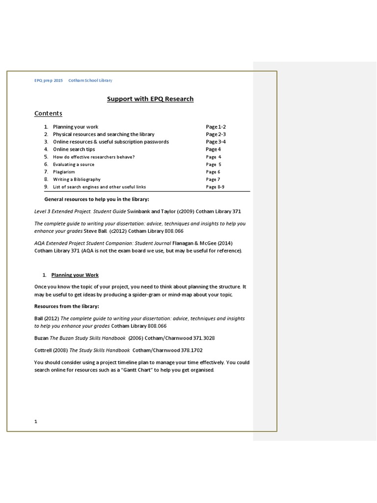 EPQ Handout July 2015 PDF | PDF | Libraries | Plagiarism