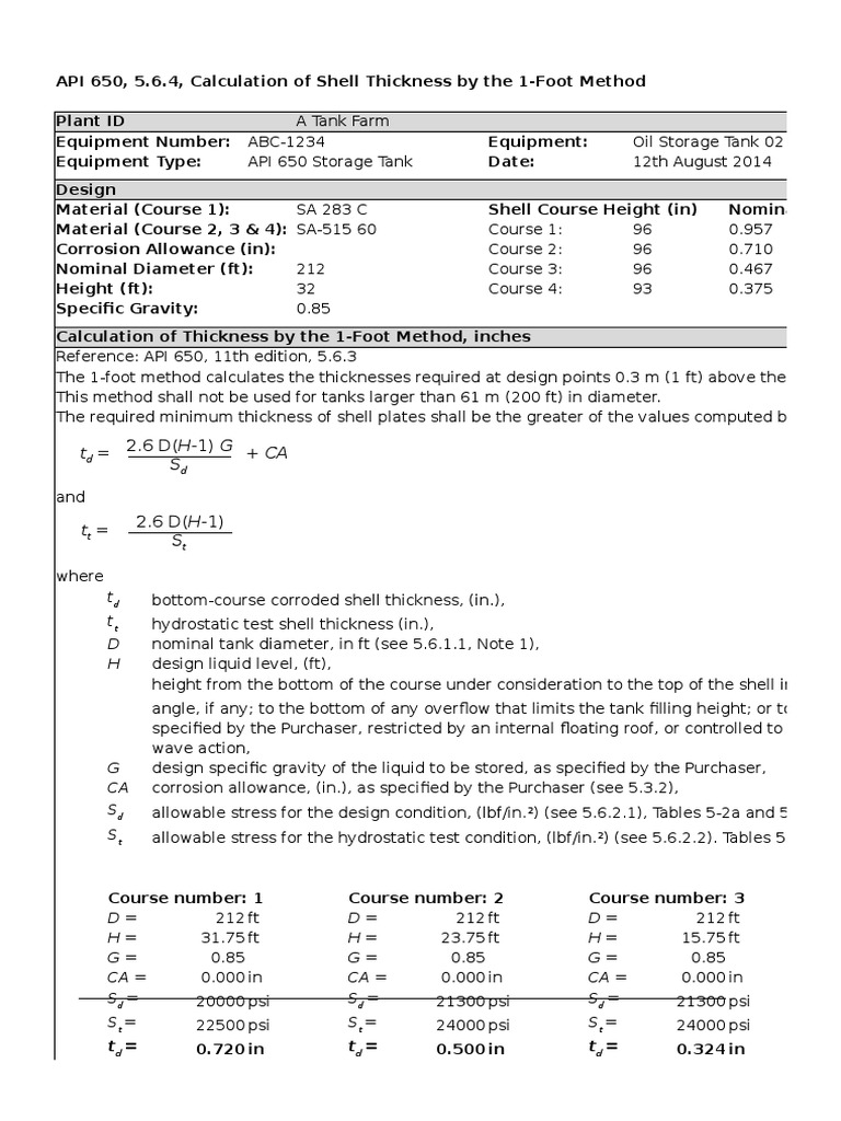 API 650 Shell Thickness Calculations | PDF | Shell (Projectile ...