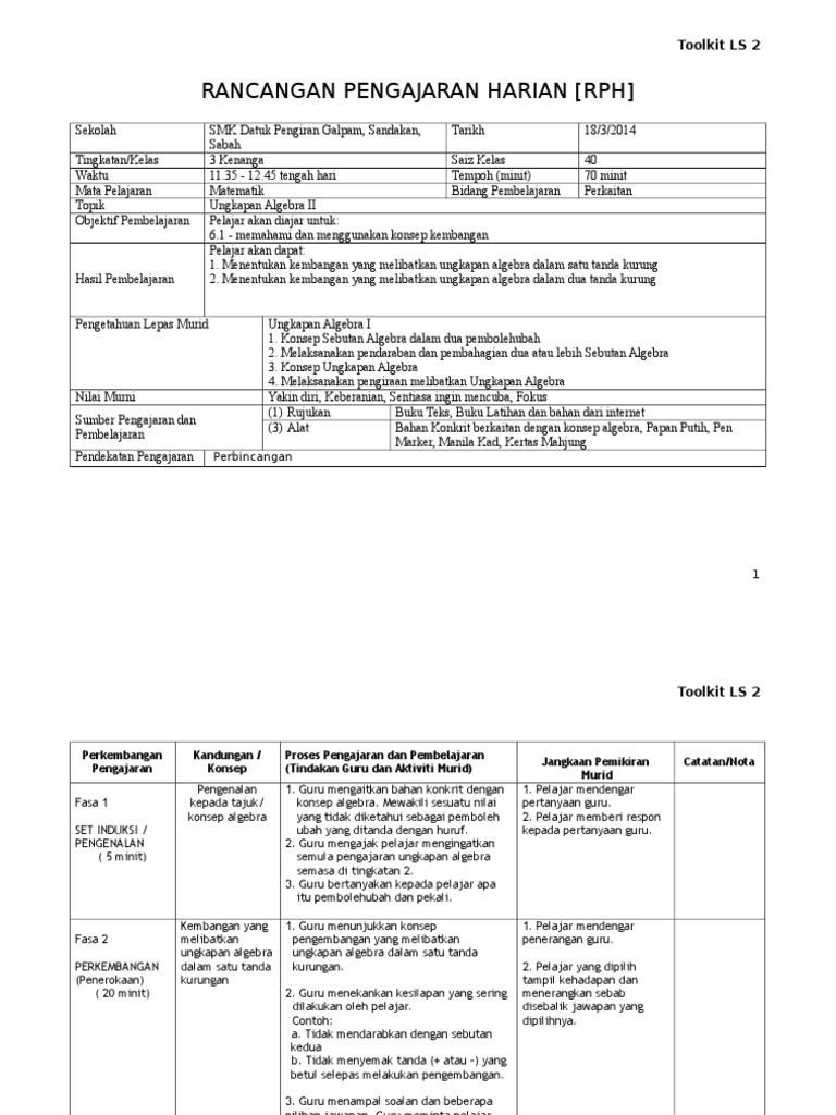 Tool Kit LS 2 Template RPH2 | PDF