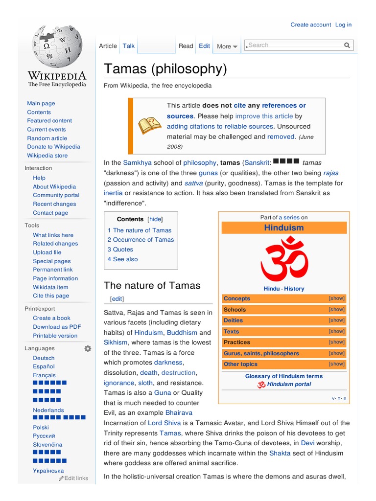Tamas (Philosophy) : The Nature of Tamas | PDF | Devi | Wikipedia