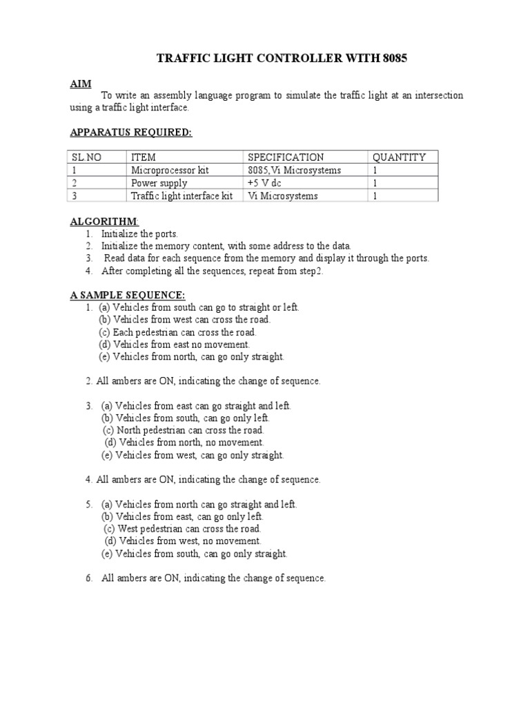 Traffic Light Controller with 8085 Assembly | PDF | Traffic Light | Traffic