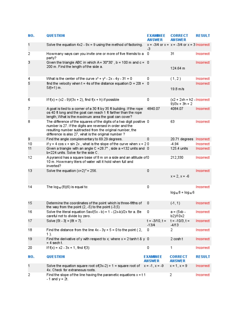 Random Math Questions | PDF | Equations | Trigonometric Functions