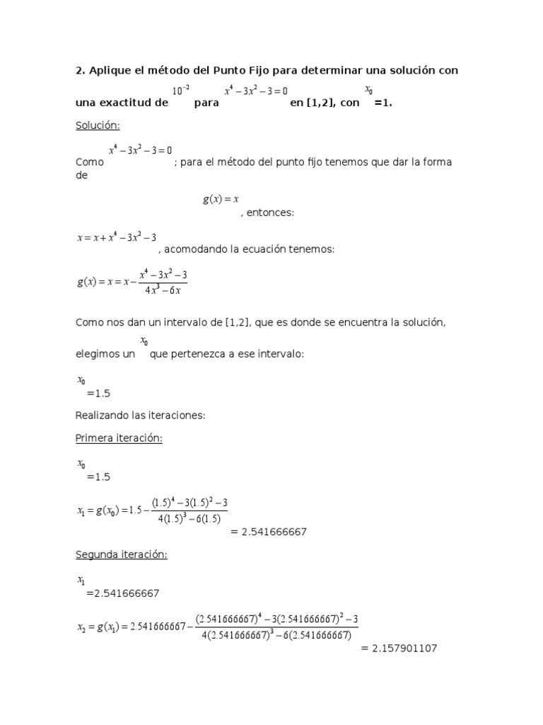 Método Punto Fijo ecuación cuártica | PDF | Análisis numérico | Análisis matemático