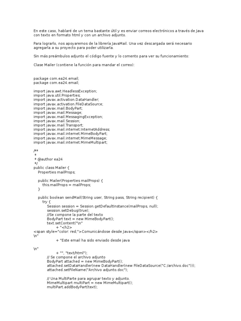 Enviar Correo JavaMail Con Texto HTML y Adjunto | PDF | Correo ...