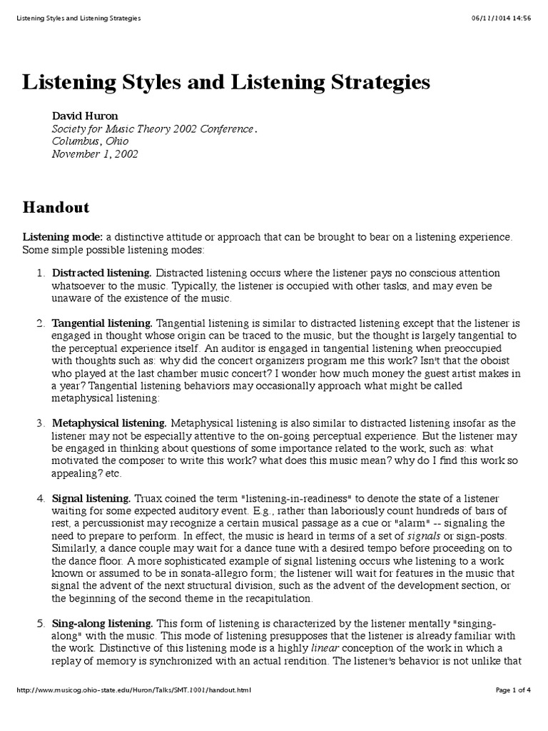 Listening Styles and Modes Explained | PDF | Composers | Attention