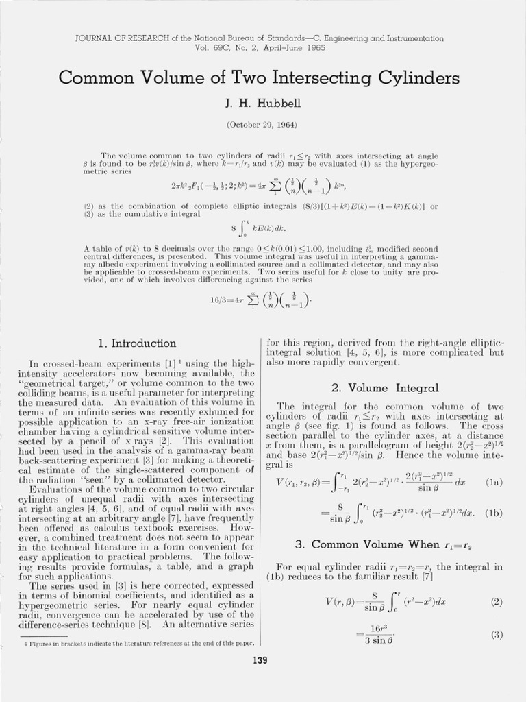 Common Volume of Two Intersecting Cylinders | PDF | Ellipse | Integral
